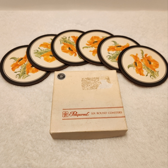 Pimpernel | Other | Vintage Mcm Pimpernel Orange Poppy Coasters Set Of ...